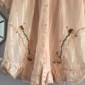 Vintage | Tops | Vintage Pale Pink Blouse Embroidered Ribbon Ruffle ...